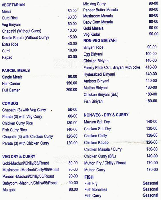 Menu at Mayura's Andhra Style Restaurant, Bengaluru, 31/32
