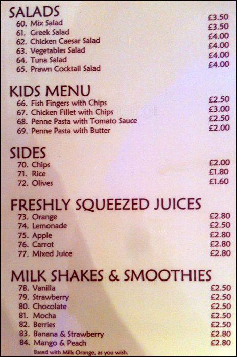 Menu at Coffee beans market cafe, London