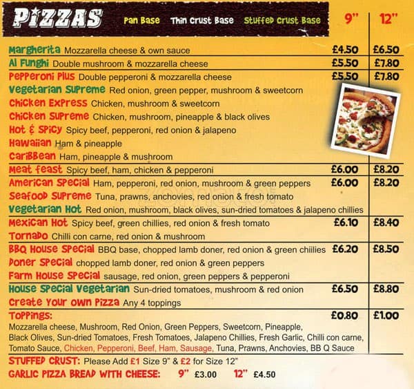 Menu at Seven Sisters Kebab & Pizza cafe, London