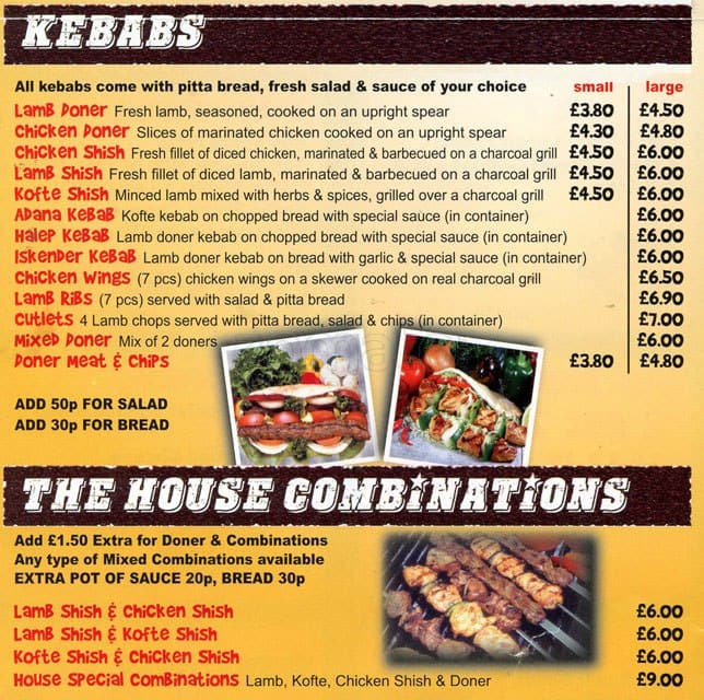 Menu at Seven Sisters Kebab & Pizza cafe, London