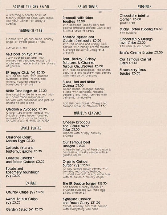 Menu at Muriel's Espresso Bar, London