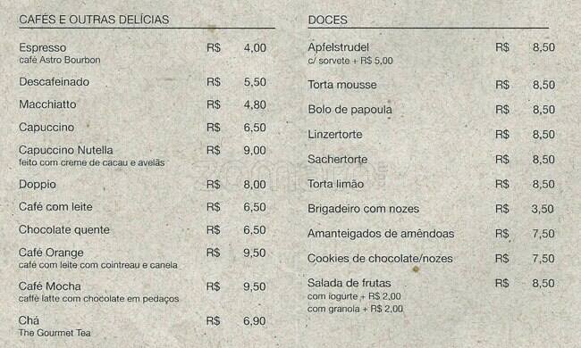 Carta de Restaurante Cação, São Paulo