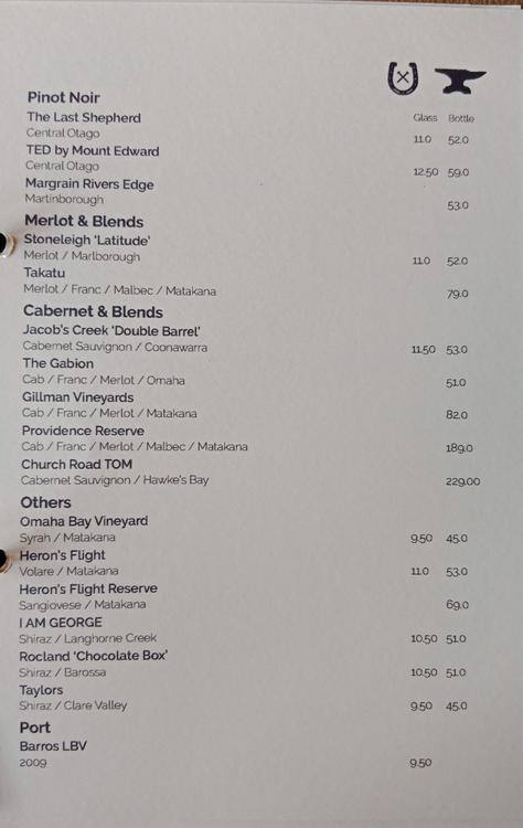 Menu at Creative Hospitality Group steakhouse, Matakana, Leigh Rd
