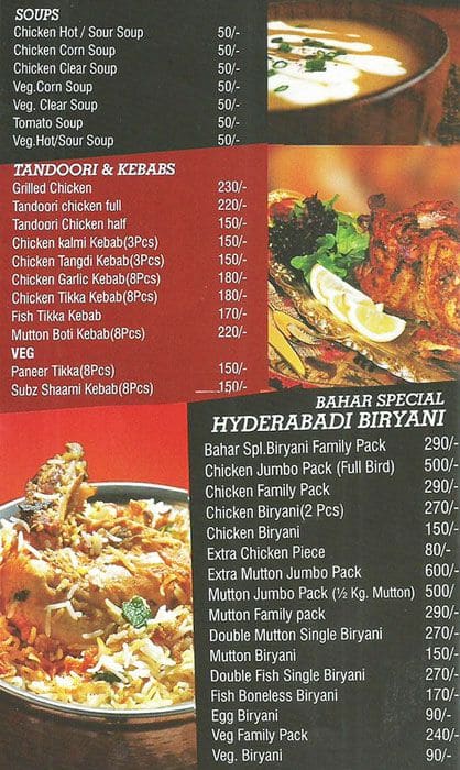 Cafe Bahar Menu, Menu for Cafe Bahar, Begumpet, Hyderabad - Zomato