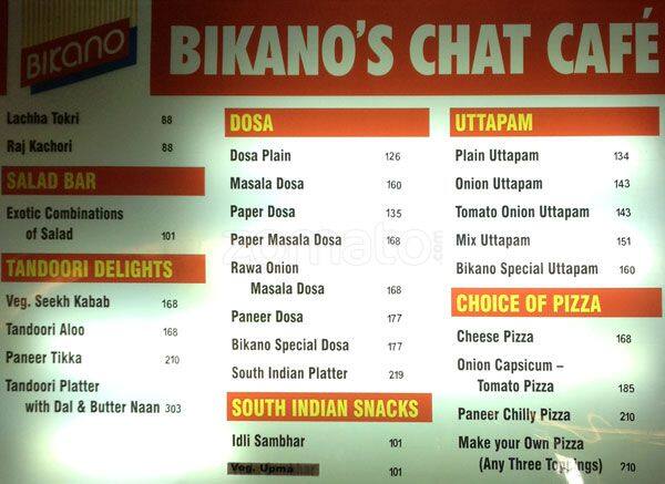 Menu at Bikano Chat Cafe, Ghaziabad, D43