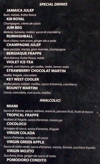 Menu at Miami Lounge pub & bar, Milan