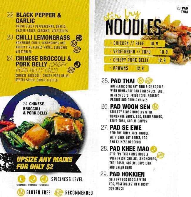 Menu at Thailander restaurant, Melbourne, 287 Lonsdale St