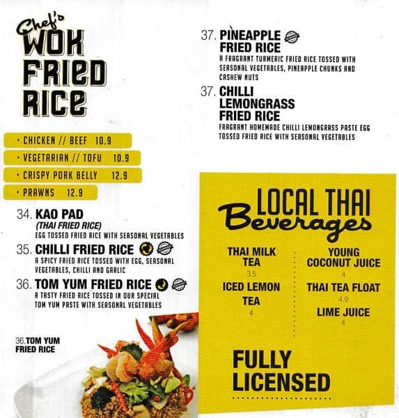 Menu at Thailander restaurant, Melbourne, 287 Lonsdale St