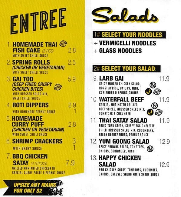 Menu at Thailander restaurant, Melbourne, 287 Lonsdale St