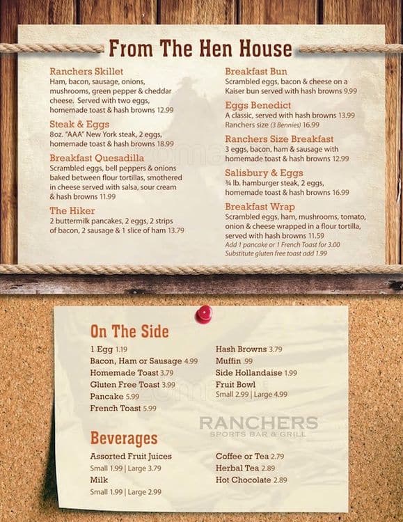 Menu at Ranchers Sports Bar & Grill, Hinton