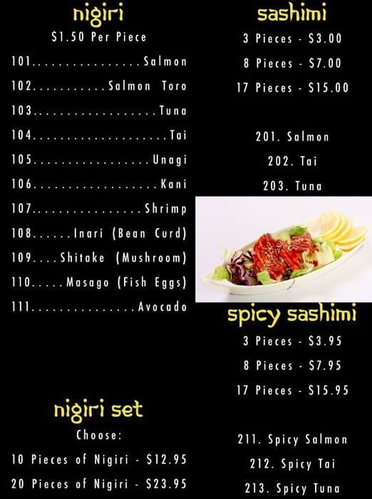 Menu at Magic Sushi Panet restaurant, Winnipeg, 562 Keenleyside St