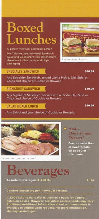 Menu at Honey Baked Ham Company restaurant, Chicago, N Ashland Ave