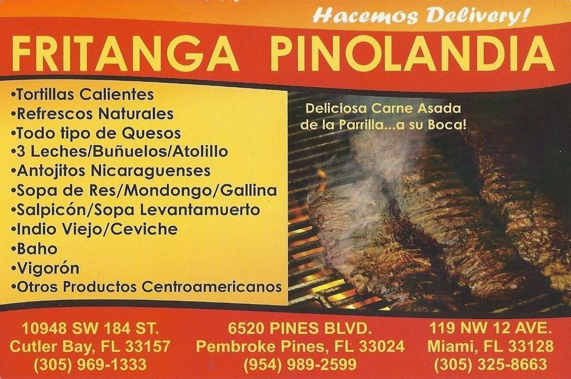 Menu at Pinolandia Fritanga restaurant, Miami