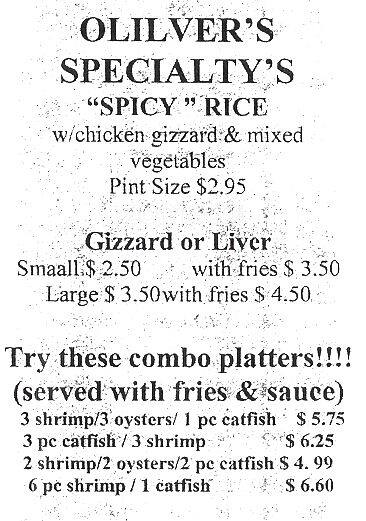Menu at Oliver's Fried Chicken fast food, Fort Worth