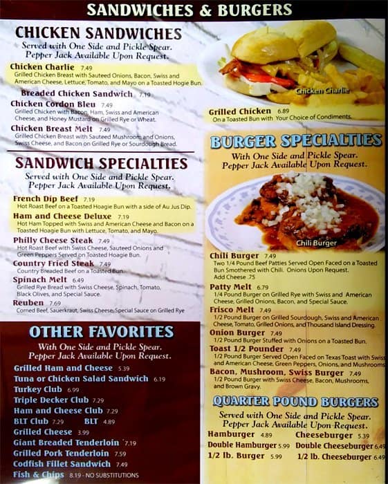 Menu at The Toast cafe, Anderson