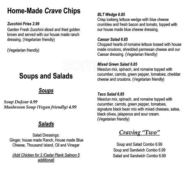 Menu at Crave pub & bar, Greenville