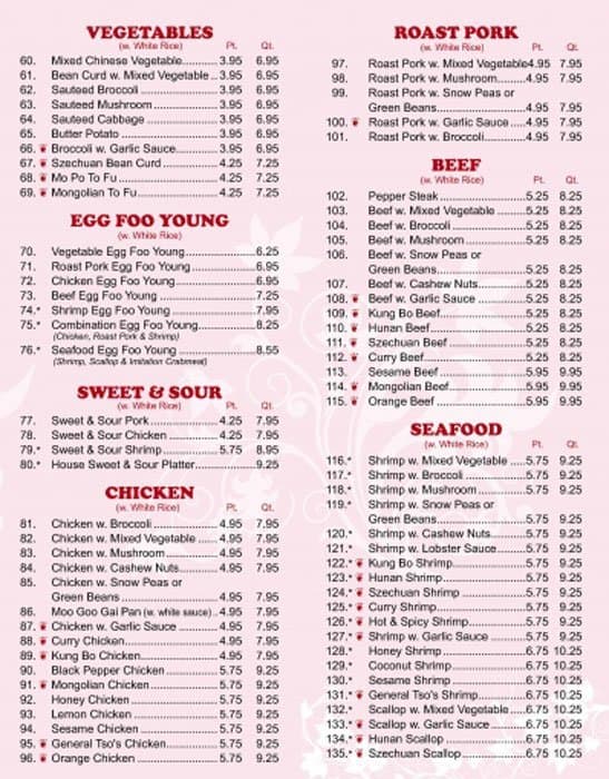 Menu at Gourmet Chinese restaurant, Ridgeland