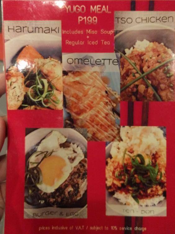 Menu at Yugo Japanese Fusion restaurant, Makati, RCBC Plaza