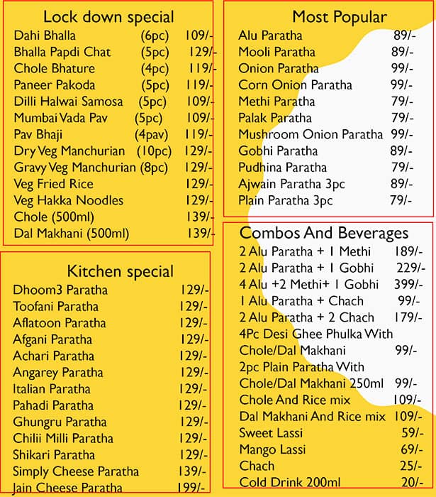Menu of The Paratha House, Mundhwa, Pune