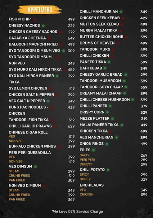 Menu of Dwarka SYD Rooftop Cafe, Sector 12, Dwarka, New Delhi