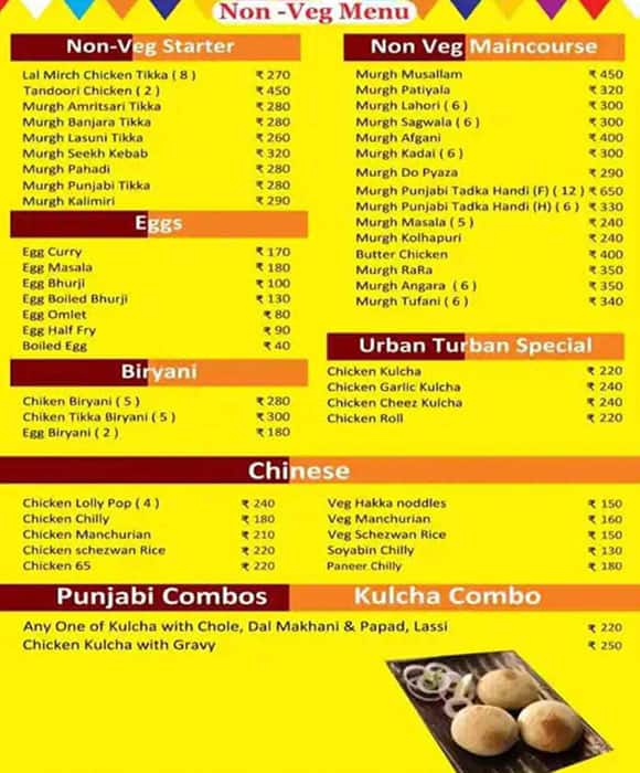 Menu at Urban Turban, Chandigarh