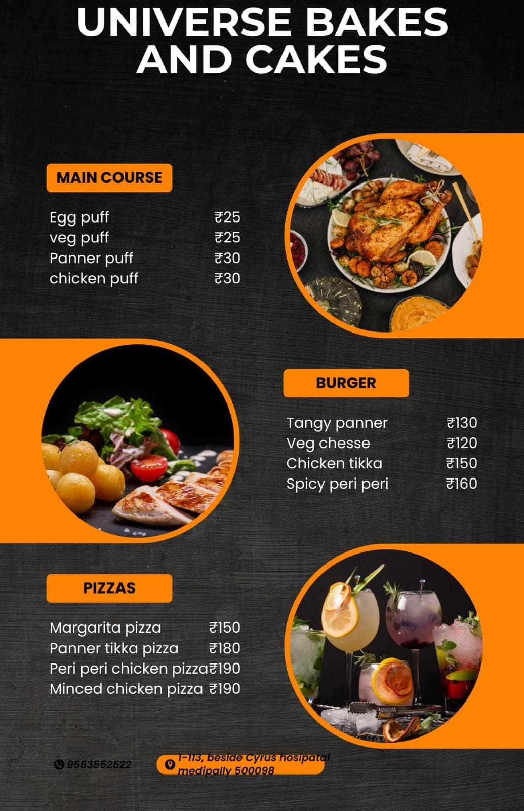 Menu of Yours Universe Bakes & Cake, Medipally, Hyderabad