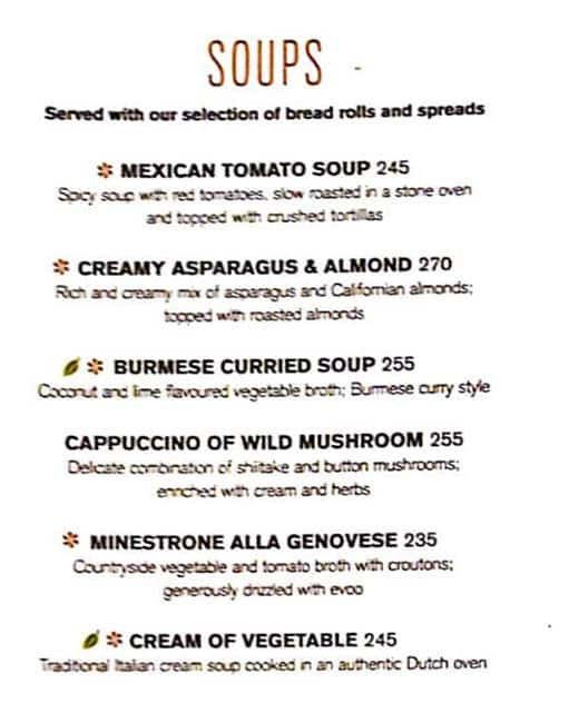 Menu of Spesso Gourmet Kitchen, Nariman Point, Mumbai