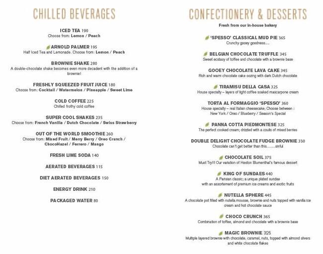 Menu at Spesso Gourmet Kitchen, Mumbai