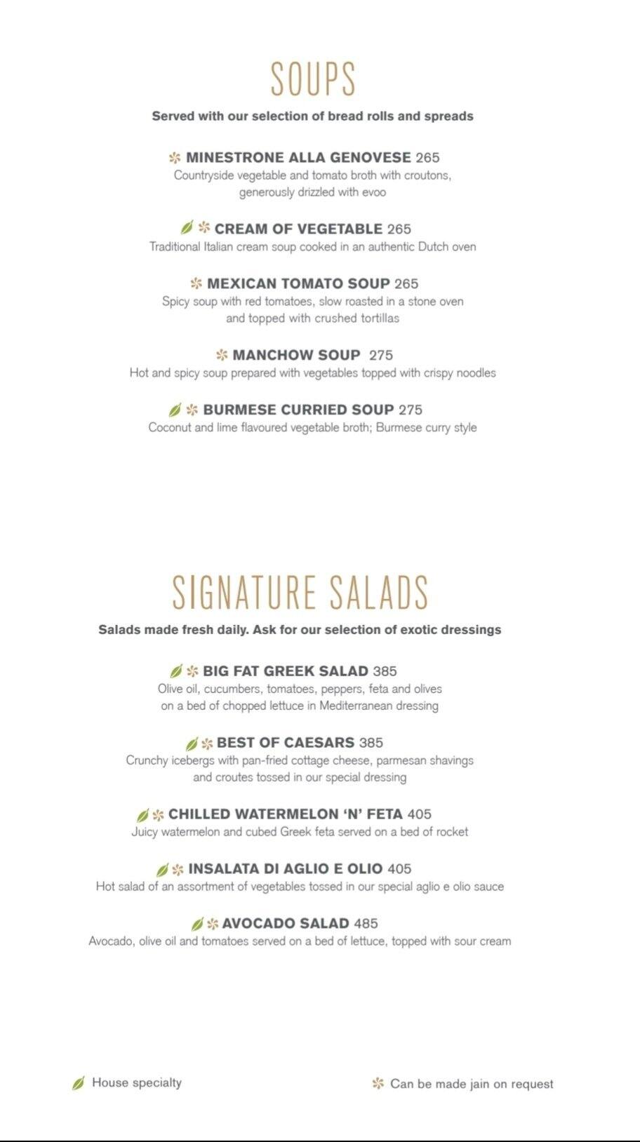 Menu of Spesso Gourmet Kitchen, Nariman Point, Mumbai