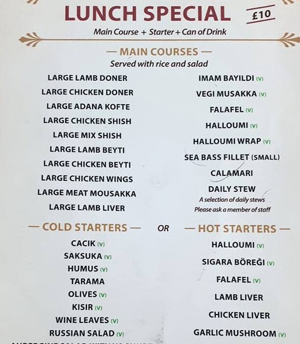 Menu at Efsus Restaurant, Enfield