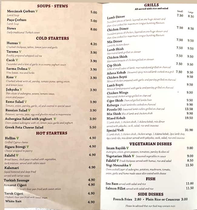 Menu at Efsus Restaurant, Enfield