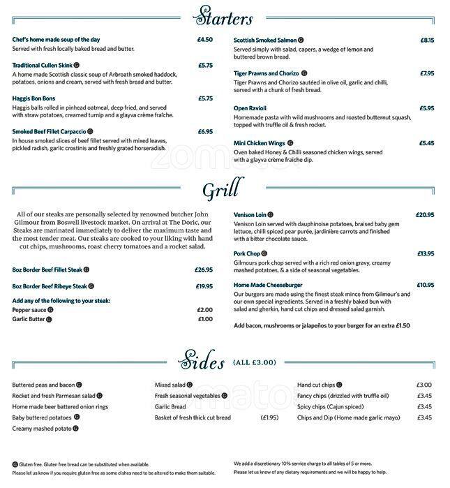 Menu at The Doric pub & bar, Edinburgh, 15-16 Market St