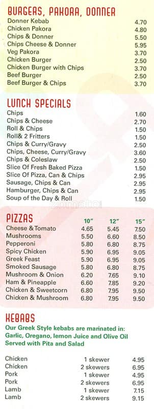 Menu at Pizza Crolla restaurant, Glasgow, 99 Hope St