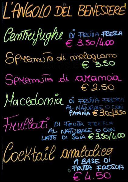 Menu at Caffè La Seta pub & bar, Rome, Via della Seta