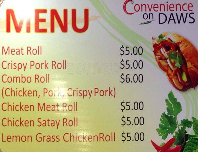 Menu at Convenience on Daws restaurant, Melrose Park