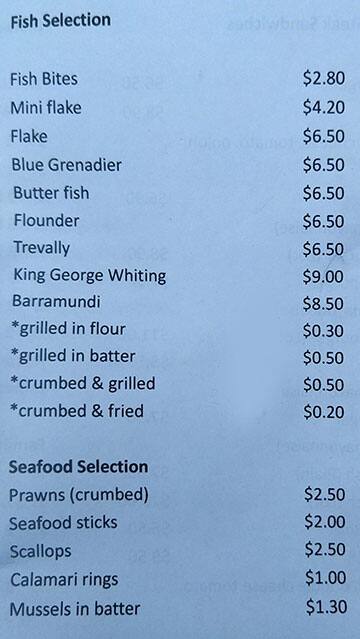 Menu at Ocean Delights Fish & Chippery restaurant, Malvern East