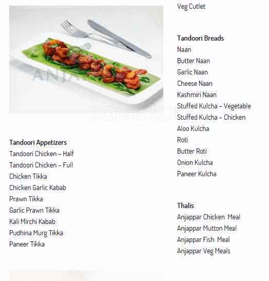 Menu at Anjappar Seattle Indian Restaurant, Bellevue