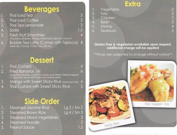 Menu at Thai Inbox restaurant, Wilmette, 122 Skokie Blvd