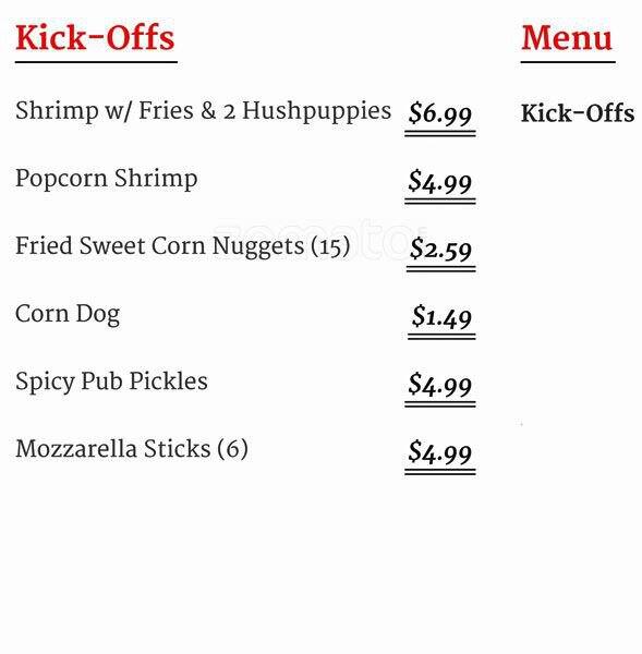 Menu at TJ's Catfish & Wings restaurant, Arlington