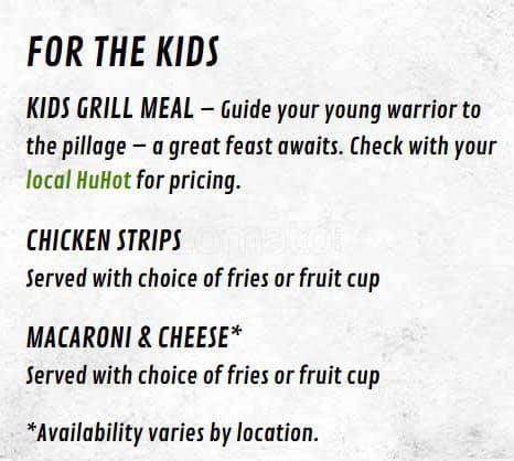 Menu at HuHot Mongolian Grill restaurant, San Antonio, W I-10