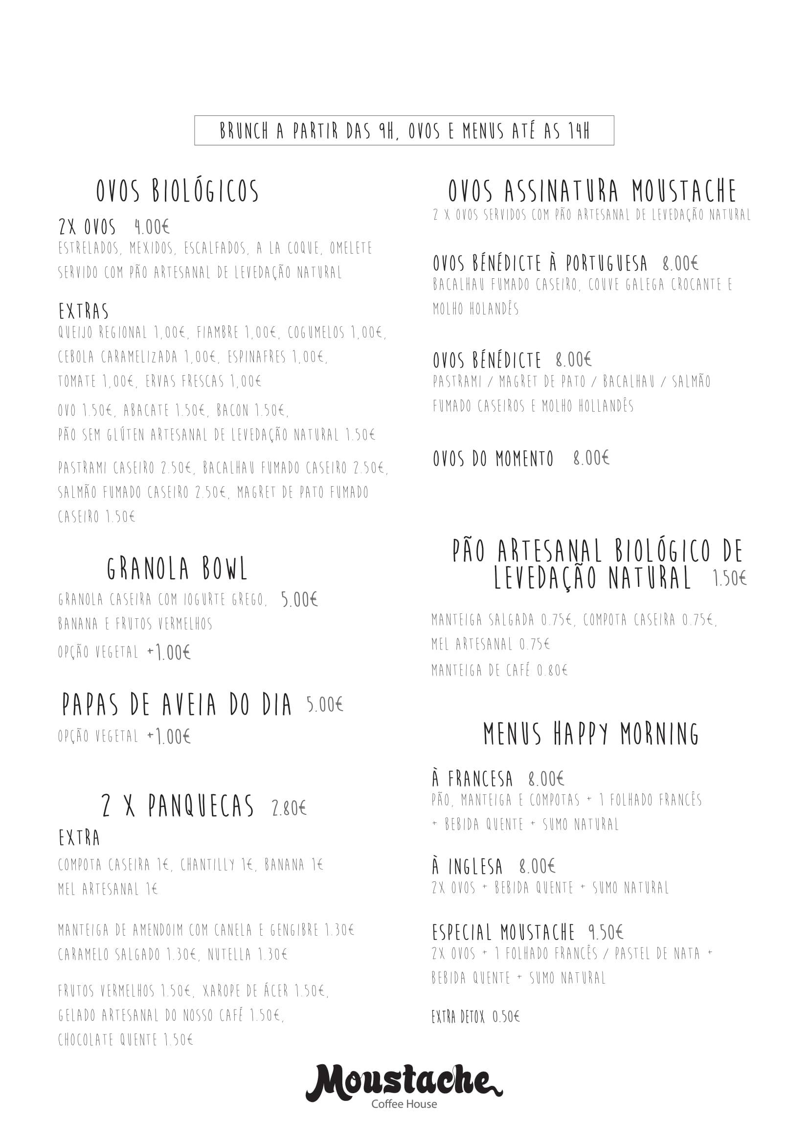 Menu at Moustache cafe, Porto