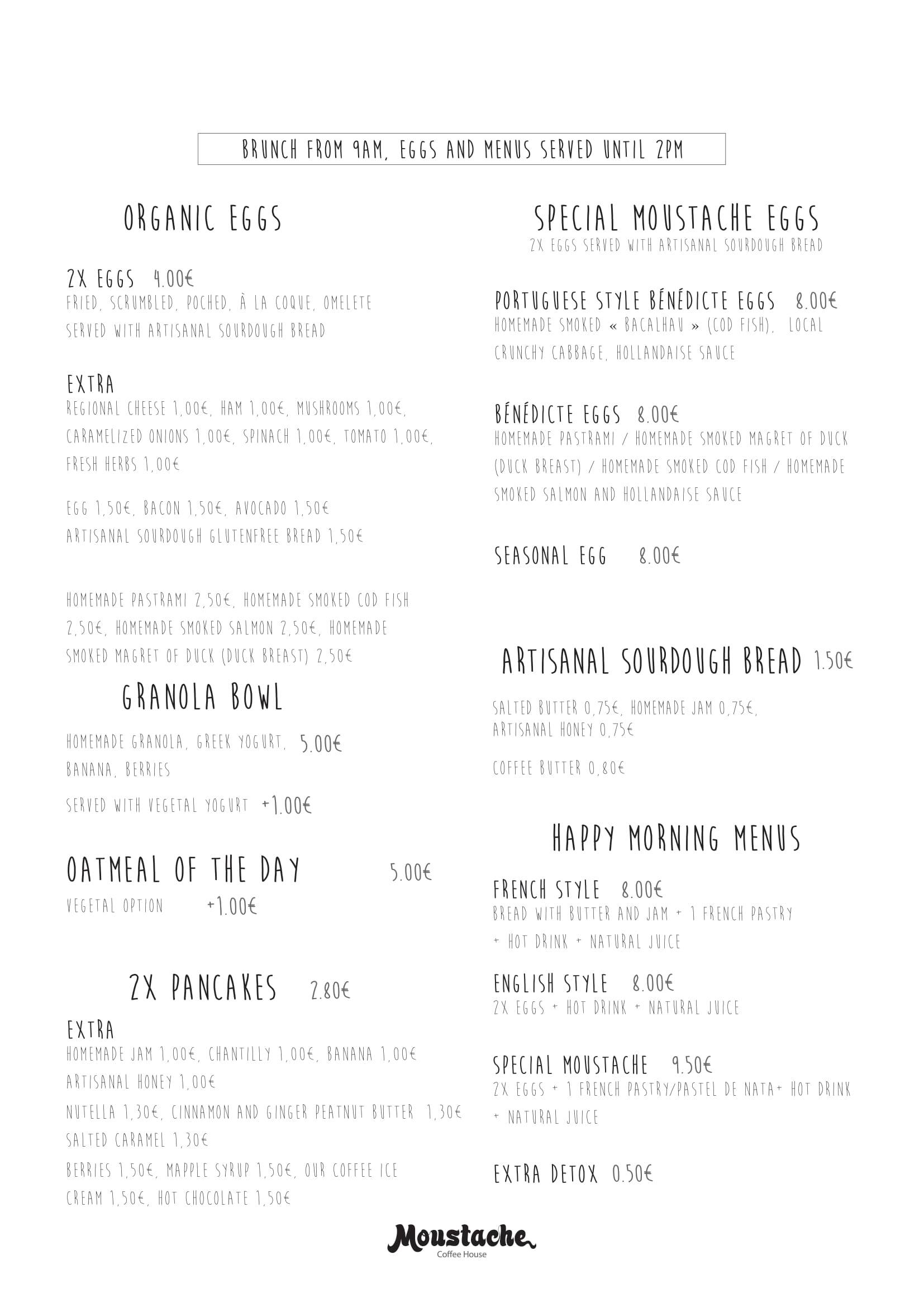 Menu at Moustache cafe, Porto