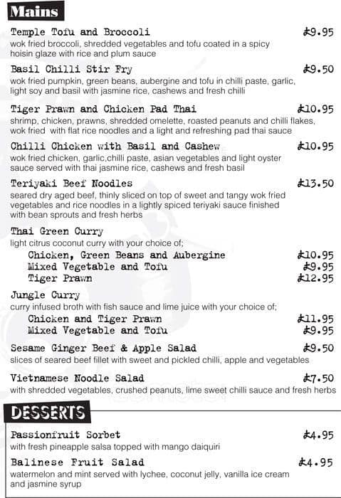 Menu at Bar Soba, Leeds, 9a Merrion St