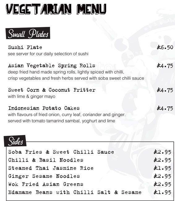 Menu at Bar Soba, Leeds, 9a Merrion St