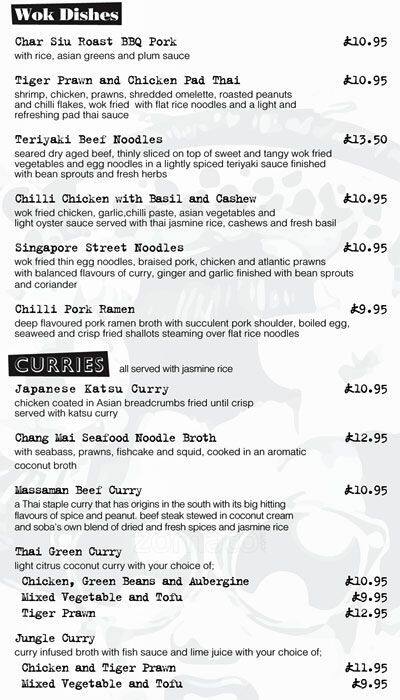 Menu at Bar Soba, Leeds, 9a Merrion St