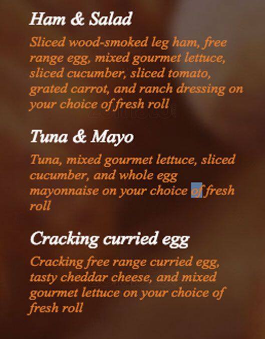 Menu at Beck's Bakehouse restaurant, Somerton Park