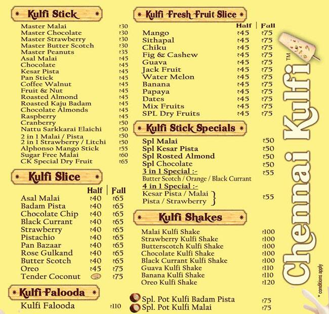 Menu at House Of Kulfi, Puducherry