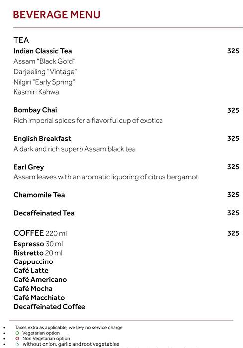 Menu at Table 101 - Surat Marriott Hotel, Surat