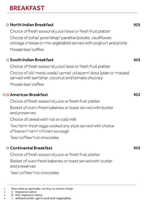 Menu at Table 101 - Surat Marriott Hotel, Surat