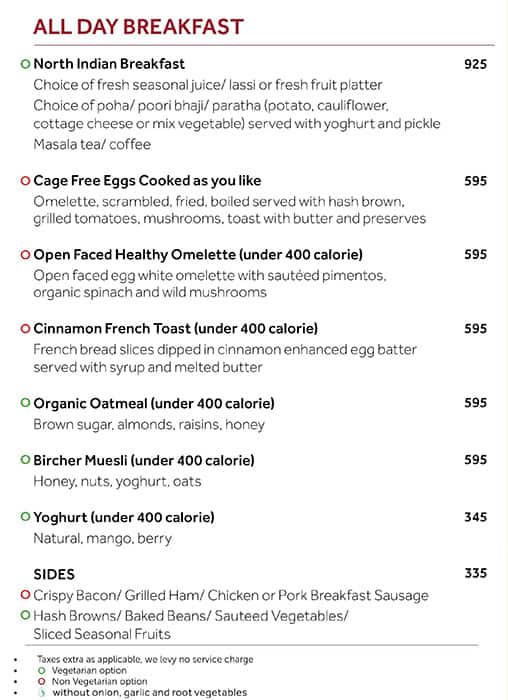Menu at Table 101 - Surat Marriott Hotel, Surat
